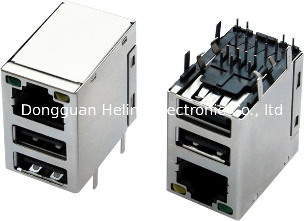 Module Jack RJ45 Over Dual USB2.0, built-in LED, optional EMI fingers