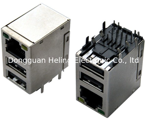 Module Jack RJ45 Over Dual USB2.0, built-in LED, optional EMI fingers