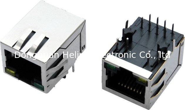 RJ45 with Transformer, shielded with top and both side EMI fingers, built-in LED
