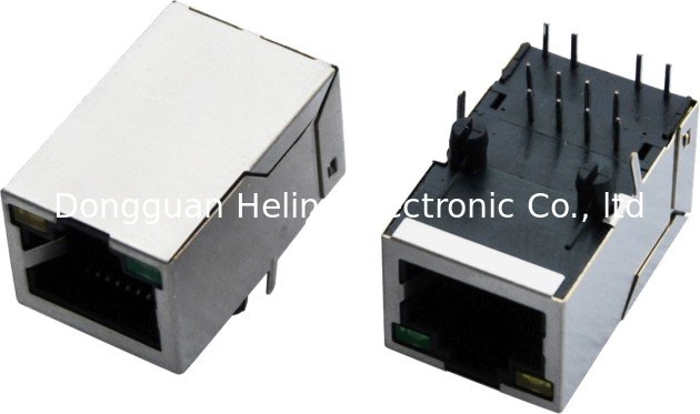 10M /100M RJ45 jack with Transformer, side entry, tab-up, shielded, built-in LED