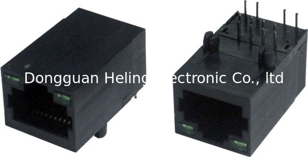 10M /100M RJ45 jack with Transformer, side entry, tab-up, built-in LED