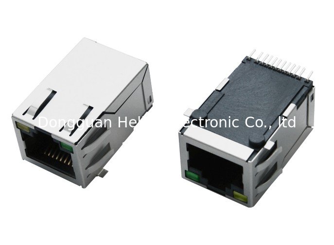 RJ45 with Transformer, SMT type, tab-up, shielded with EMI fingers, built-in LED
