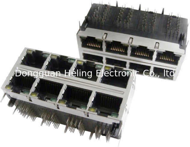 2x6 Multi-port Modular Jack RJ45 with transformer, shielded with EMI fingers, built-in LED