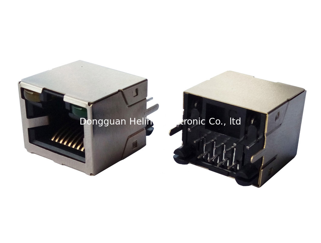 8P8C vertical RJ45 Jack, 1x1 port, top entry, shielded, built-in LED