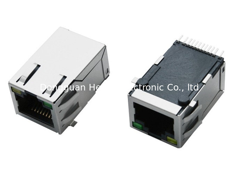 RJ45 connector PCB Transformer tab Up SMT Jack, shielded, built-in LEDs