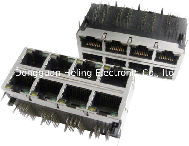 2x4 ports stacked modular jack, shielded with EMI fingers, built-in LED