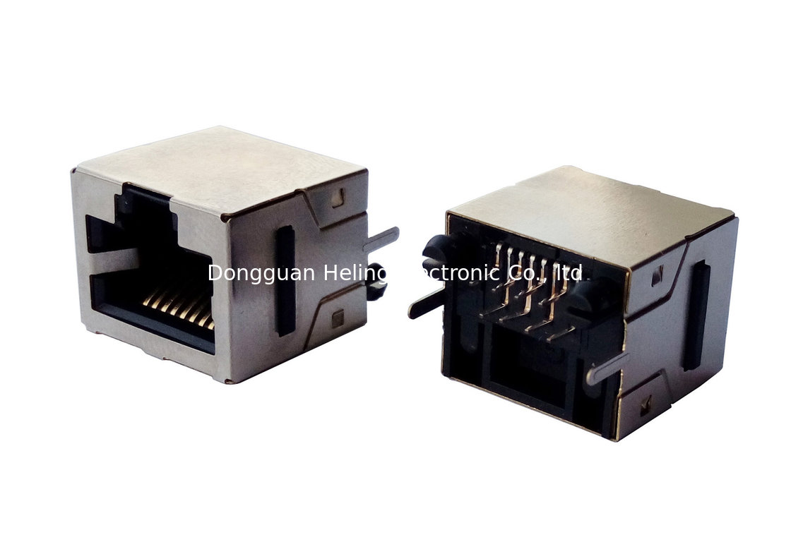 8P8C vertical RJ45 Jack, 1x1 port, top entry, shielded, built-in LED