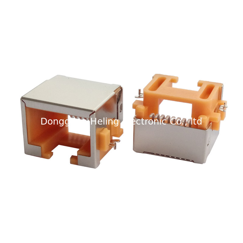 RJ45 modular connectors, right angled, SMT, orange housing, recessed type