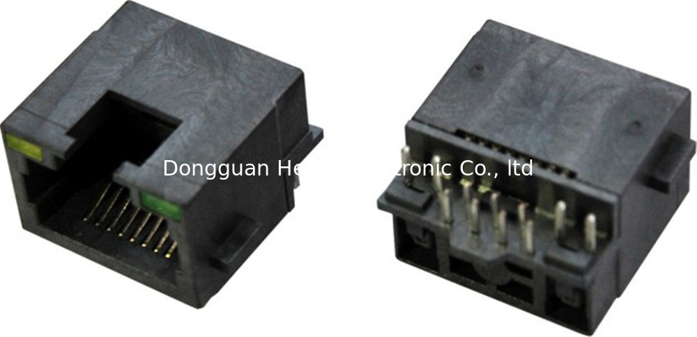 8P8C RJ45 connectors, right angled, with LEDs, sinking plate type