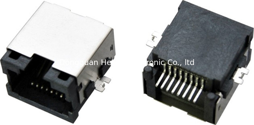 8P8C RJ45 connectors, tab-up, SMT, shielded, sinking plate type