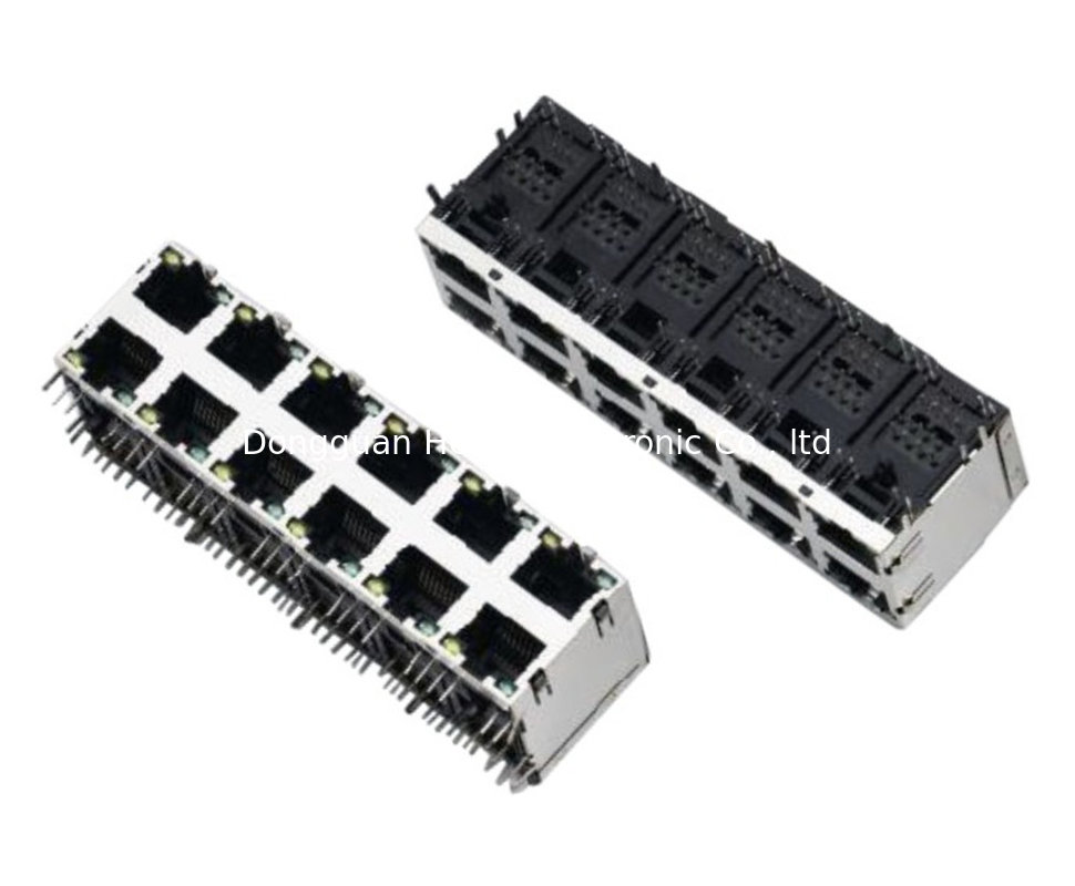 2x6 ports stacked Modular Jacks, shielded with EMI fingers, with LEDs