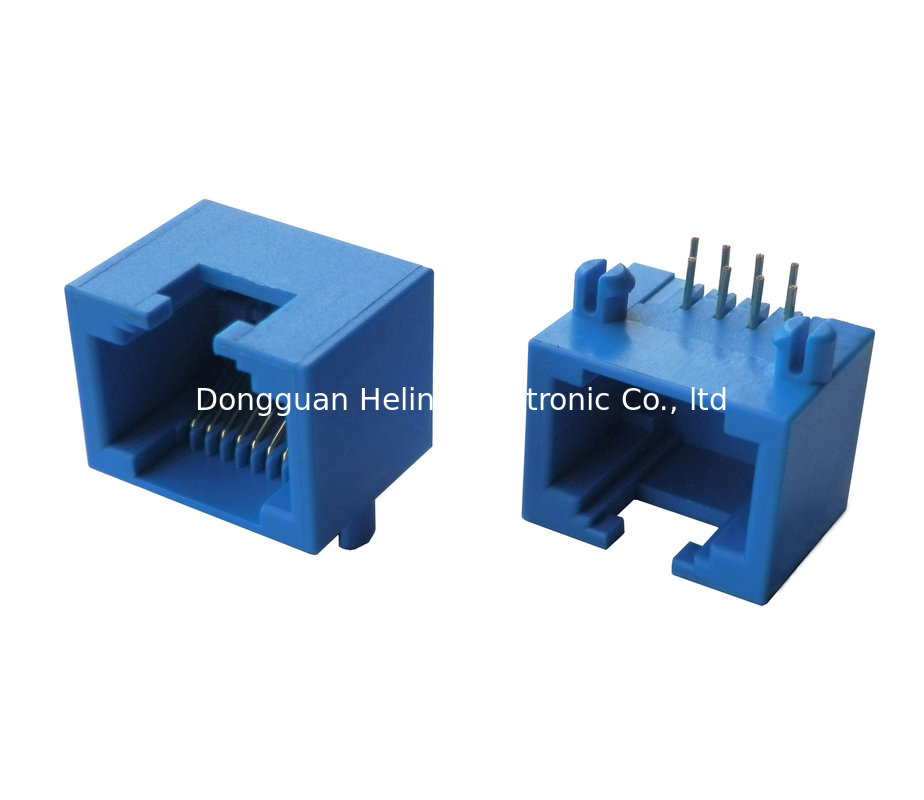 8P8C mini single port RJ45 Jack, RA, Tab-up, blue housing