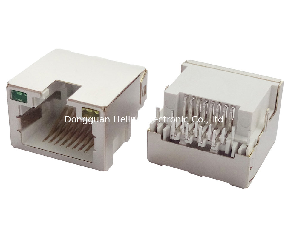 8P8C RJ45 Modular Jack connectors, recessed DIP type, shielded, tab-up, built-in LED