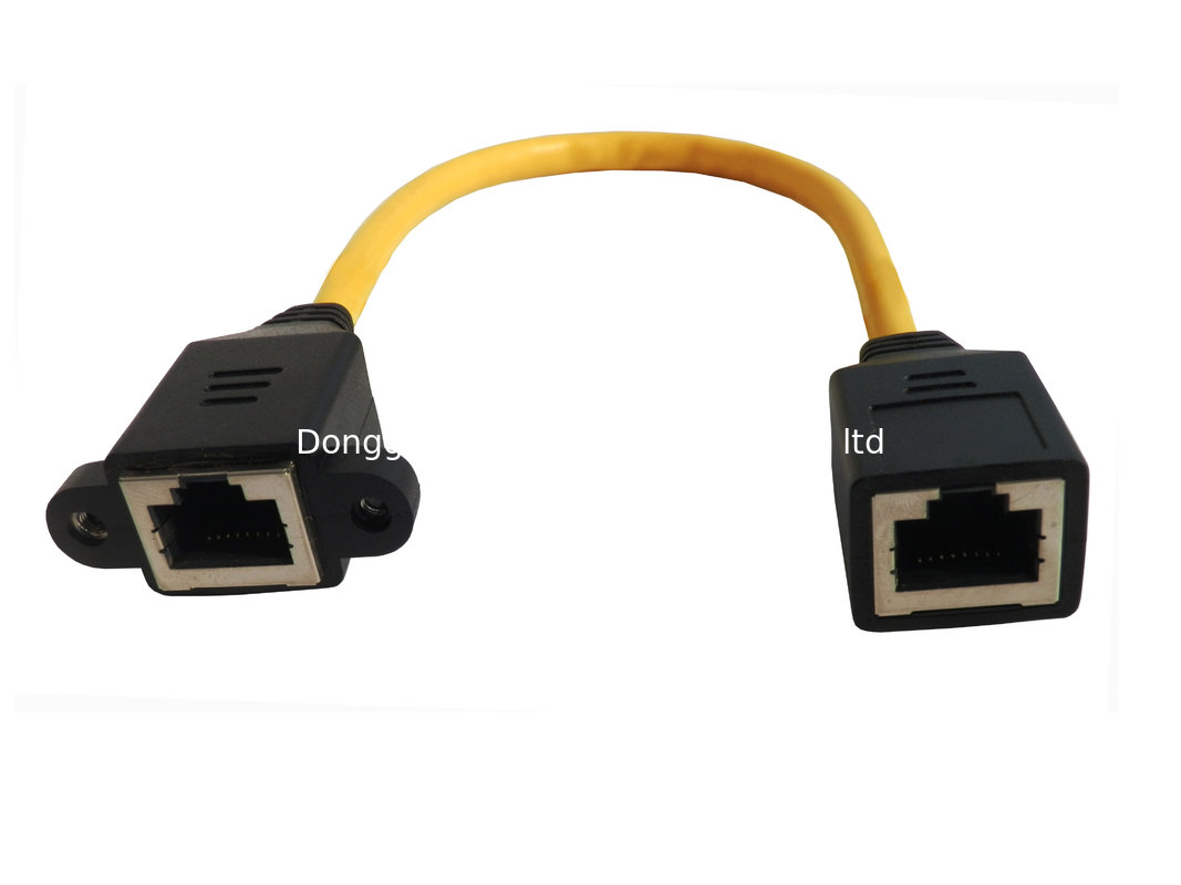 Yellow panel mount rj45 male to female cat5e ethernet Lan Network extension cable