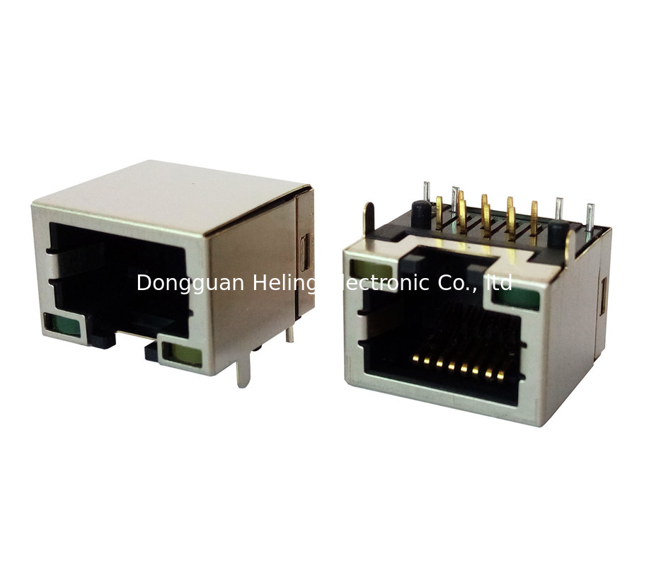 Very low profile tab-down RJ45 connector shielded without LED, H=11.5mm