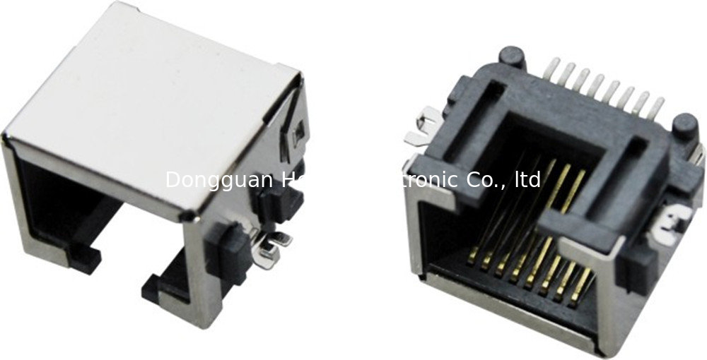8P8C RJ45 connectors, SMT, half shielded, sinking plate type, ultra low profile