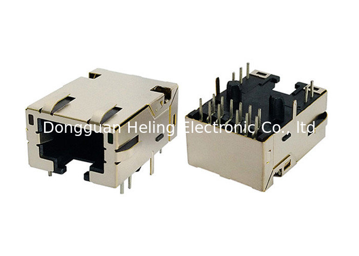 10G Base-T magnetic through-hole RJ45 connector shielded with LEDs