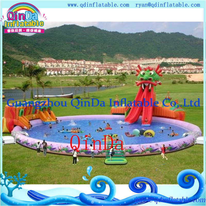 Inflatable Aqua Park , Above Ground Portable Water Park Infltable Slide with Pool