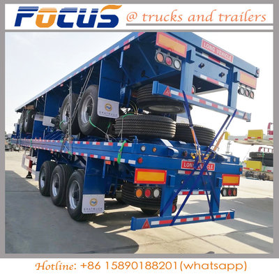 Heavy 3 Axles 40T capacity  Flatbed Platform container Truck Semi Trailer with jost landing gear