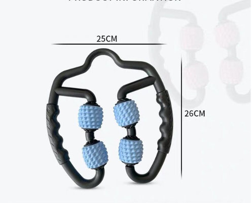 Blue Pink EVA Foam Muscle Relaxer Massage Roller Lean Leg Muscle Massage Stick Yoga Stick Hand Held Four Ball Massager