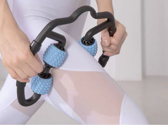 Blue Pink EVA Foam Muscle Relaxer Massage Roller Lean Leg Muscle Massage Stick Yoga Stick Hand Held Four Ball Massager