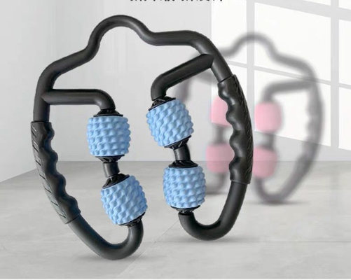Blue Pink EVA Foam Muscle Relaxer Massage Roller Lean Leg Muscle Massage Stick Yoga Stick Hand Held Four Ball Massager