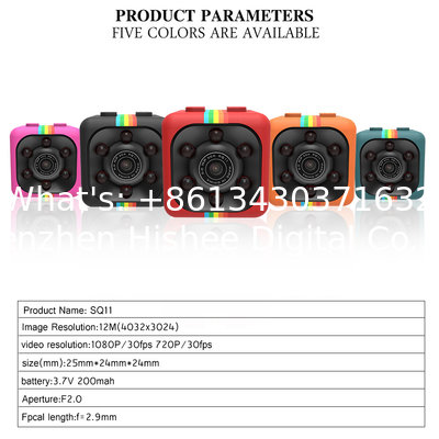 Factory Mini Hidden Camera Five Color SQ11 Small Camera 1080P HD Motion Detection IR Night Vision 16GB TF Card Included