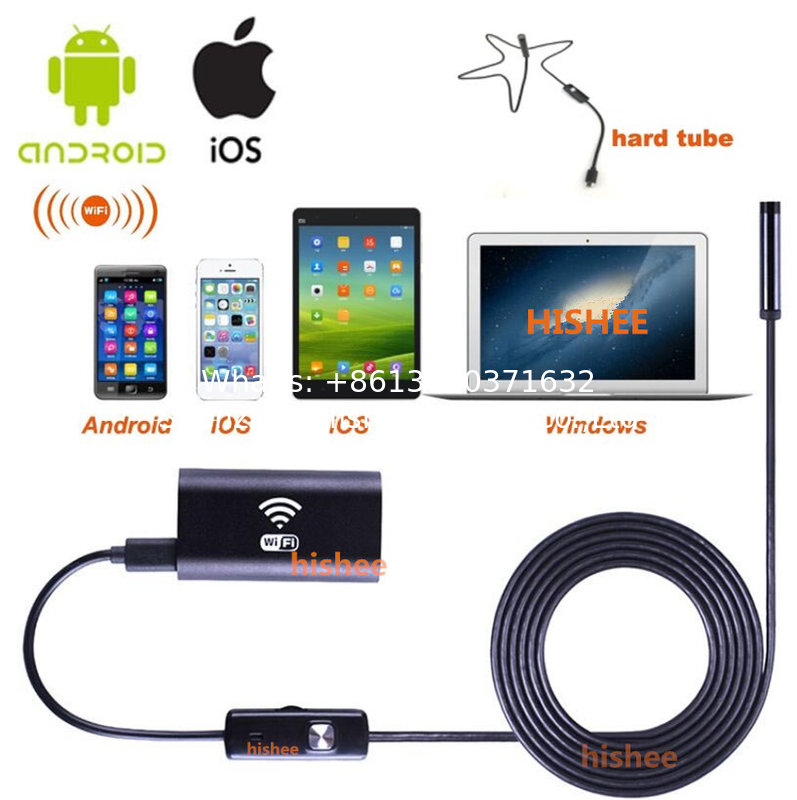 Waterproof IP67 Hard Tube Wifi USB Inspection Camera Mini Semi-rigid Endoscope with 6 led lights