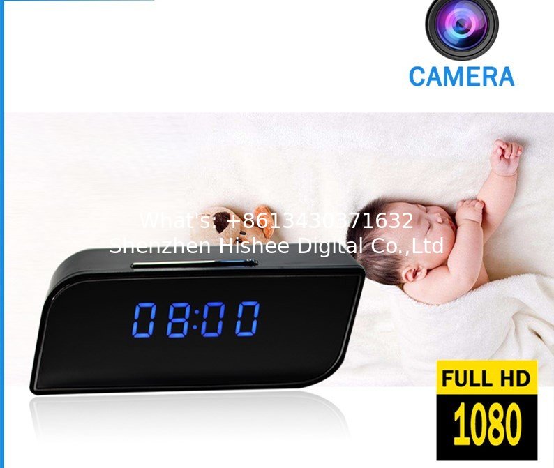 Home security wireless spy cameras clock video baby monitor, 1080P 2 way speaking motion sensor mini hidden spy camera