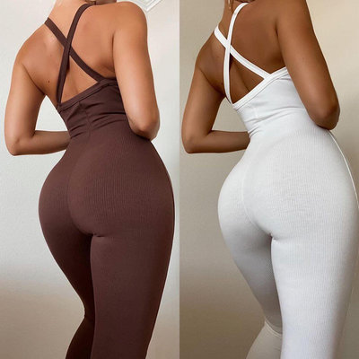Made in china new Wholesale Custom Unique Design Quality Cross shoulder straps Jumpsuit Fitness & Yoga Wear Training tracksuits