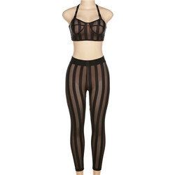 Stripe splicing Mesh yarn lace-up short top and fashion elasticity trousers two-piece custom new style Fitness & Yoga Wear