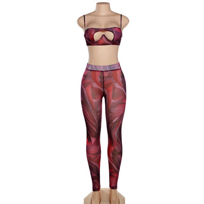 2022 Summer new Fitness Workout Apparel Custom Spaghetti straps Printing Yoga 2 Pieces Training Wear Yoga leggings