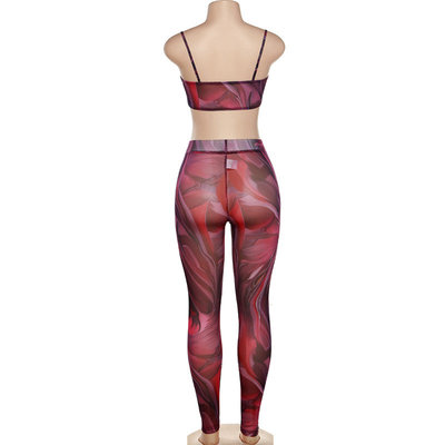 2022 Summer new Fitness Workout Apparel Custom Spaghetti straps Printing Yoga 2 Pieces Training Wear Yoga leggings