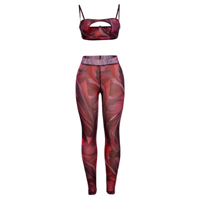 2022 Summer new Fitness Workout Apparel Custom Spaghetti straps Printing Yoga 2 Pieces Training Wear Yoga leggings