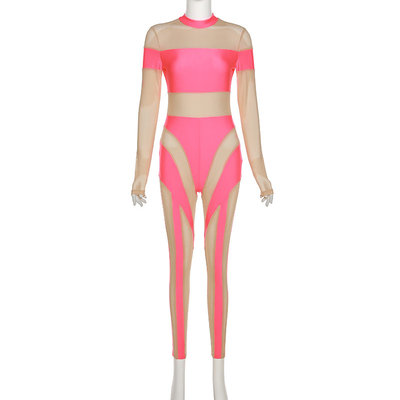 2022 new arrived Summer Sexy Mesh yarn splicing Perspective Jumpsuit Custom skinny nightclub wear Fitness & Yoga wear