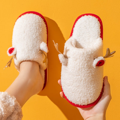 couple Christmas deer cute Home Slippers Warm house Shoes Women Indoor Slippers Slip-On Bedroom House ladies shoes