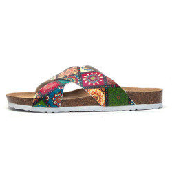 Retro Style Double Straps fashion Patterns Lady PU Shoes Cork Sole ladies beach Sandals Customized house Slippers For Women
