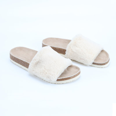 cute faux fur Upper soft wood  Sole Women Slide Sandals Soft plush Slippers
