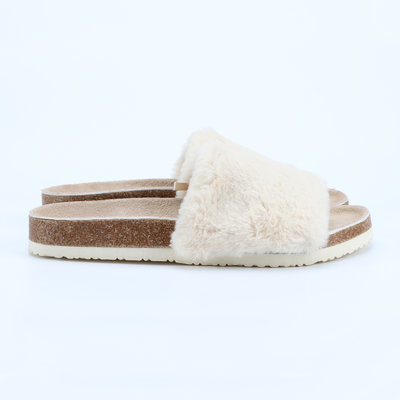 cute faux fur Upper soft wood  Sole Women Slide Sandals Soft plush Slippers