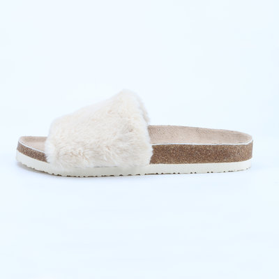 cute faux fur Upper soft wood  Sole Women Slide Sandals Soft plush Slippers