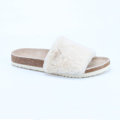cute faux fur Upper soft wood  Sole Women Slide Sandals Soft plush Slippers