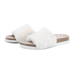 cute faux fur Upper soft wood  Sole Women Slide Sandals Soft plush Slippers