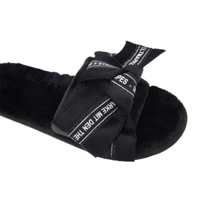 Cute Bowknot Plush home shoes  Women Soft Winter Women Shoes Winter Ladies House indoor Slippers
