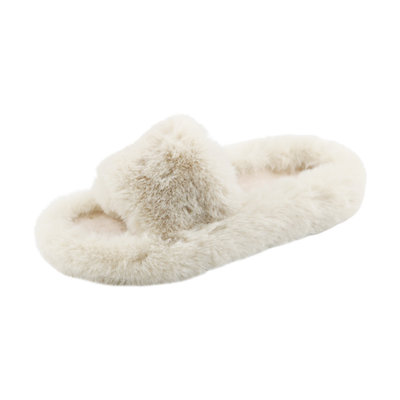 Winter Women fluffy Fur Slippers  Fuzzy outdoor indoor Slippers Open Toe shoes