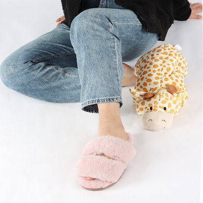 Custom Women Soft Fuzzy Open Toe House Shoes Imitation wool Warm Comfy Slip-on Breathable Slippers luxury fur slippers