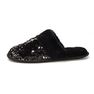 pink lovely sequin warm slippers women soft faux fur lining indoor slippers