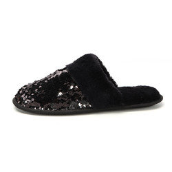 pink lovely sequin warm slippers women soft faux fur lining indoor slippers