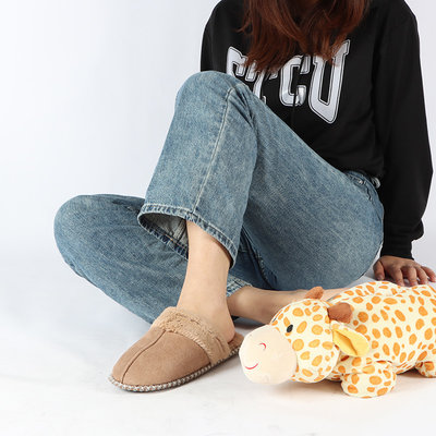 winter Warm Plush House Indoor Outdoor slippers Memory Foam Fluffy Rabbit hair Women's Slippers With TPR Sole