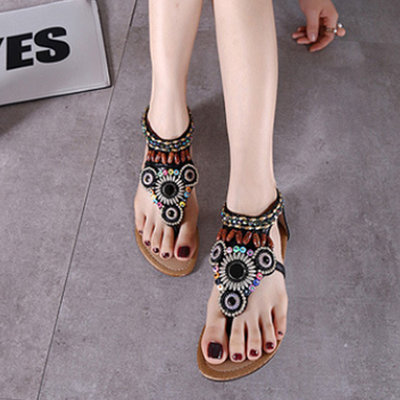 Summer new fashion ethnic style flat sandals hot selling Bohemian comfortable light slippers hollow women shoes