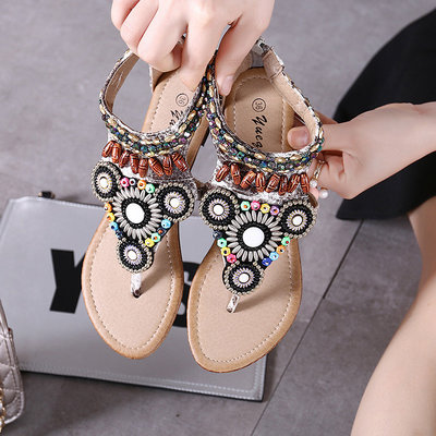 Summer new fashion ethnic style flat sandals hot selling Bohemian comfortable light slippers hollow women shoes